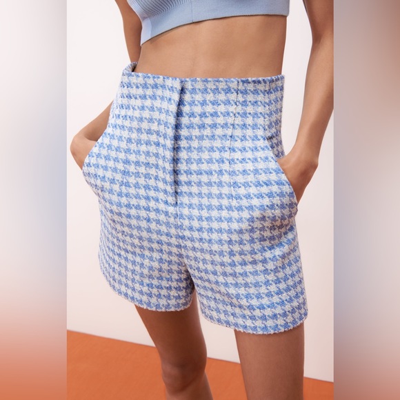 Zara | Shorts | Nwt Zara Blue Tweed High Waisted Shorts | Poshmark